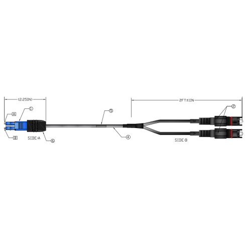 Ruggedized LC/UPC Uniboot to Optitap (SC/APC) SM Duplex 2-Fiber Round