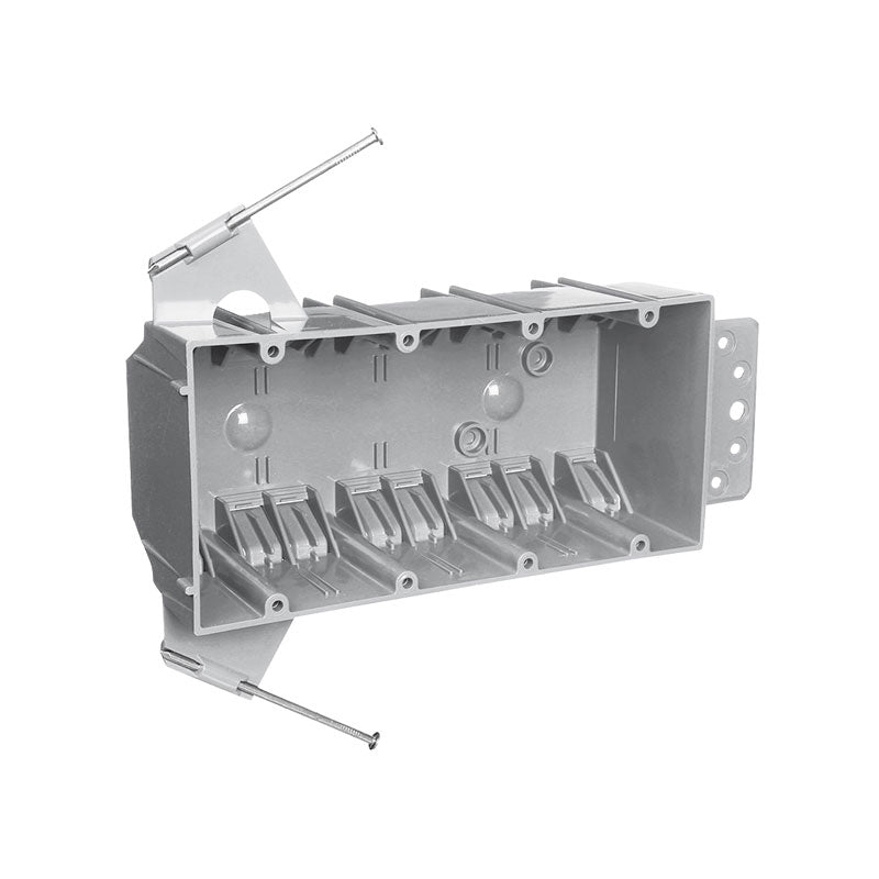 4-Gang PVC New Work Box, 2-1/2" D, Captive Nails & Bracket, Gray ...