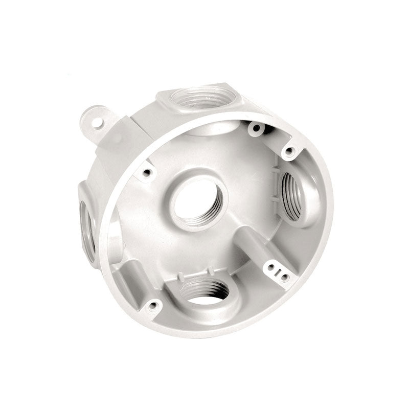 4" Round Box & Extension Ring, (5) 1/2" Holes, Aluminum, White | Launch ...