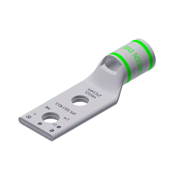 Burndy: 1 Flex Lug, 1 AWG, Cu, 2 Hole, 1/4" Stud, 5/8" Spacing, Window ...