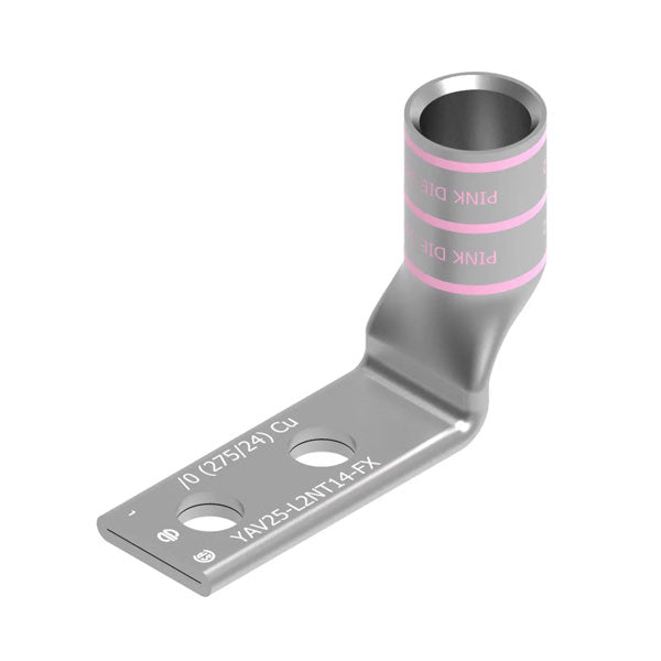 Burndy: 1/0 Flex Lug, 90 Degree, 2 Hole, 1/4" Stud, 5/8" Spacing ...
