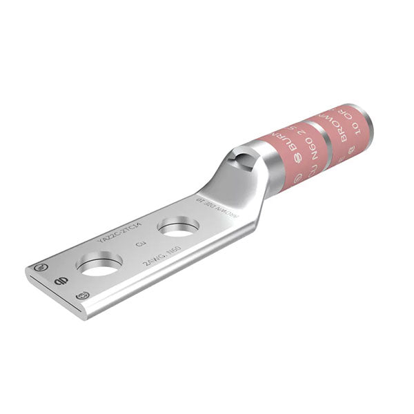 Burndy: #2, 2 Hole, 1/4" Stud, 5/8" Spacing, Window, Long Barrel Copper ...